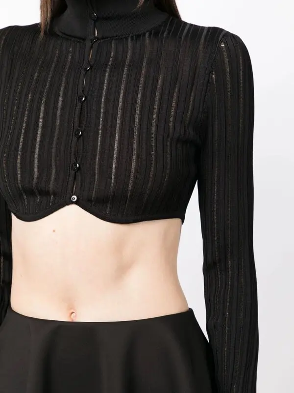 Alaïa Black Ribbed Cropped Cardigan