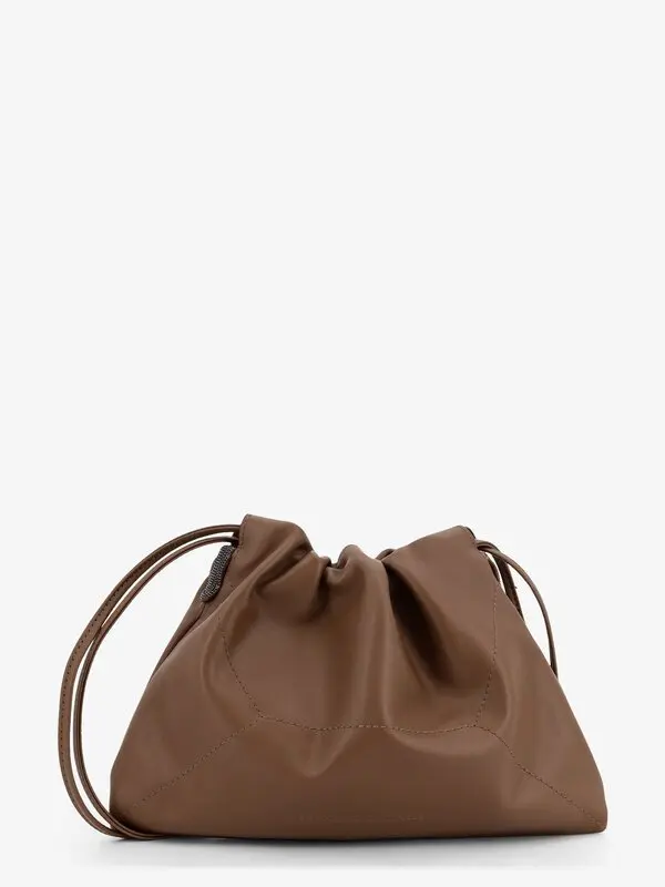 Brunello Cucinelli Leather Shoulder Bag With Monili Detail - Multicolor