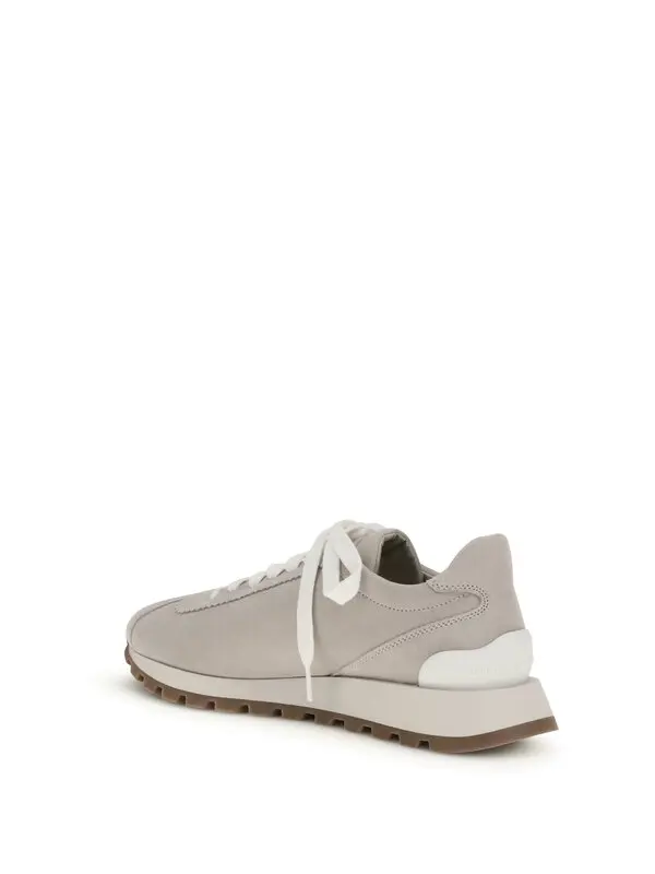Brunello Cucinelli Suede Lace-up Sneakers With Embellishments - Gray