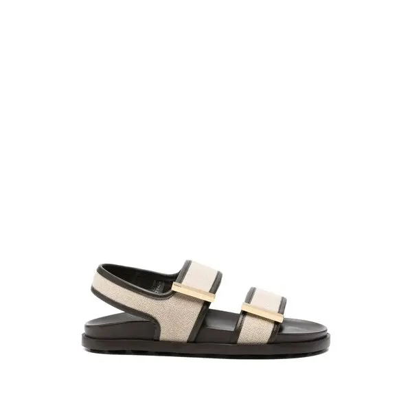 TOD'S Dark Brown And Beige Strappy Sandals With Gold-tone Hardware - Cream
