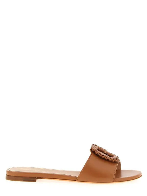 Santoni Corolle Leather Slides With Woven Detail - Brown