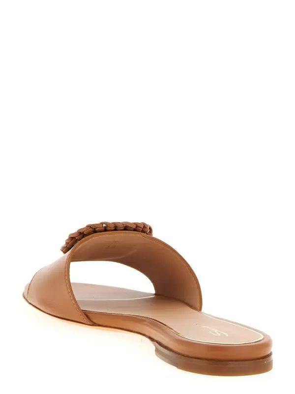 Santoni Corolle Leather Slides With Woven Detail - Brown