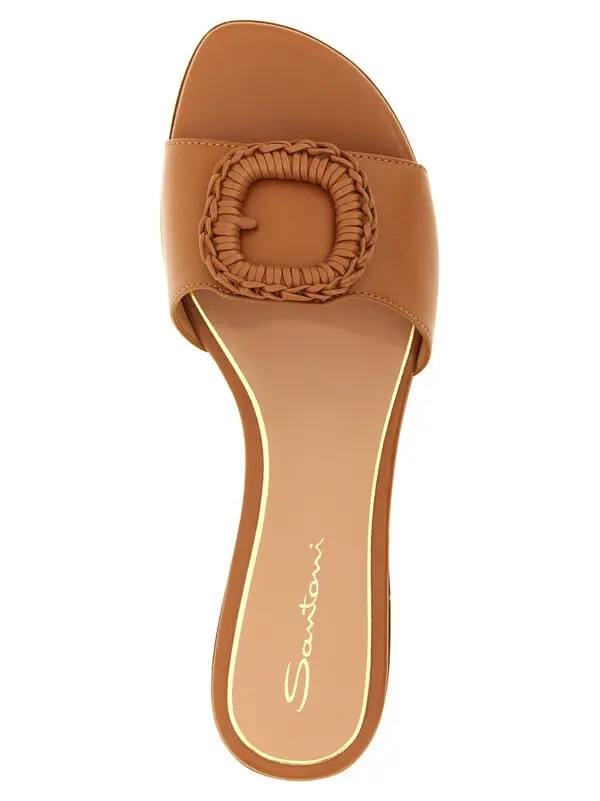 Santoni Corolle Leather Slides With Woven Detail - Brown