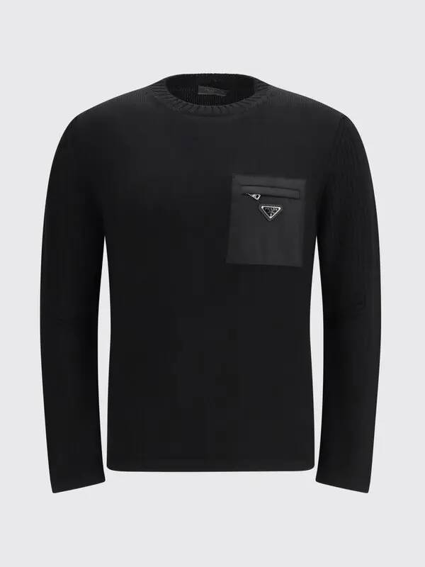 Prada Ribbed Wool Pullover With Pocket Detail