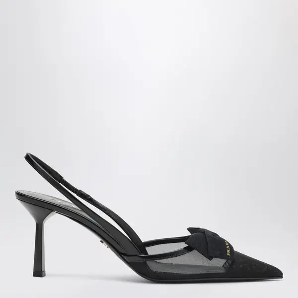 Prada Fabric And Mesh Slingback Pumps With Bow Detailing - Black