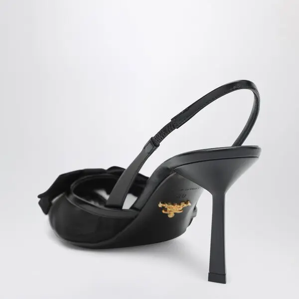 Prada Fabric And Mesh Slingback Pumps With Bow Detailing - Black