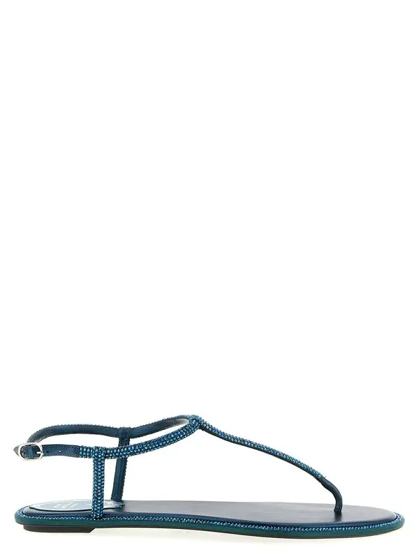 Rene Caovilla Diana' Embellished Flat Leather Thong Sandals - Green