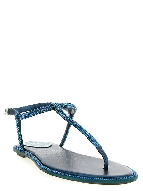 Rene Caovilla Diana' Embellished Flat Leather Thong Sandals - Green