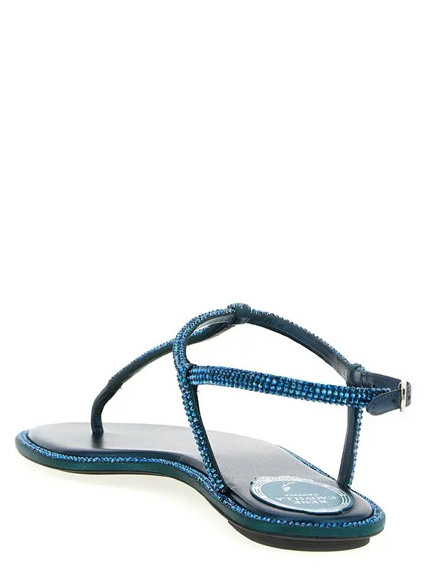 Rene Caovilla Diana' Embellished Flat Leather Thong Sandals - Green