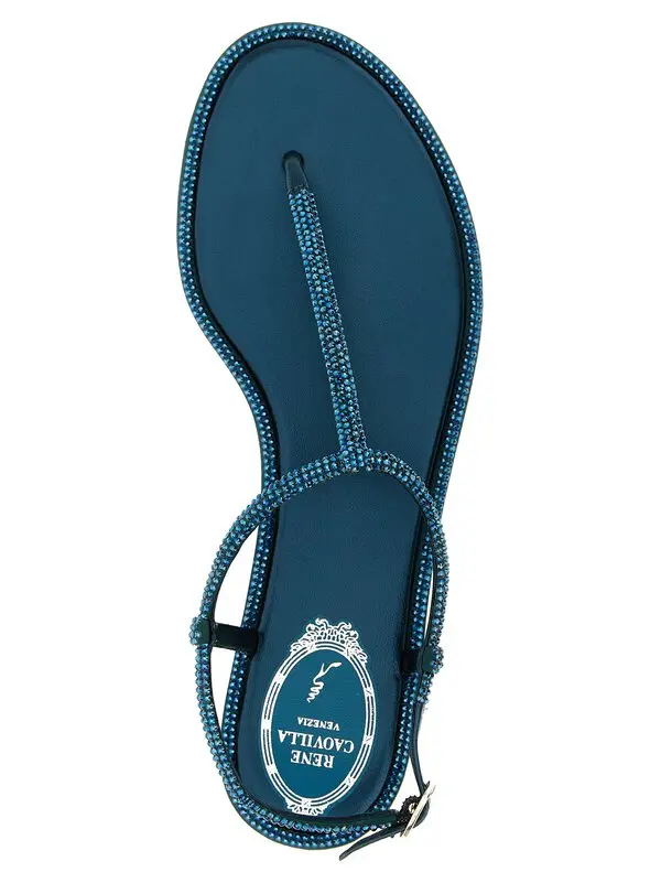 Rene Caovilla Diana' Embellished Flat Leather Thong Sandals - Green