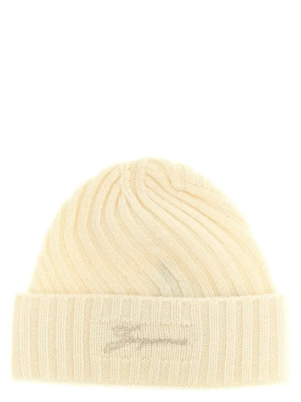 Jacquemus Le Bonnet Tourni Ribbed Knit Beanie - White