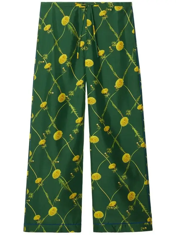 Burberry Silk Dandelion Print Wide Leg Pants - Multicolor