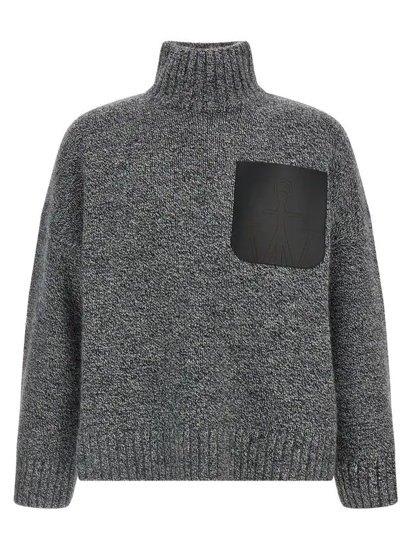 JW Anderson Leather Patch Pocket High Neck Sweater - Gray