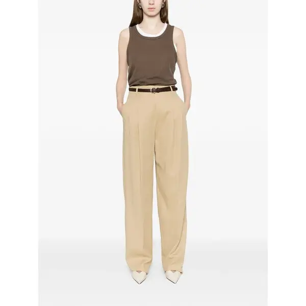 Max Mara Tailored Pleated Cotton Trousers - Cream