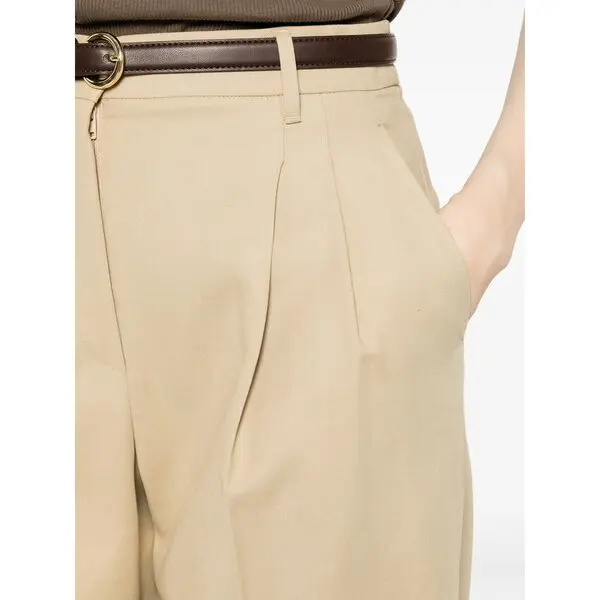 Max Mara Tailored Pleated Cotton Trousers - Cream