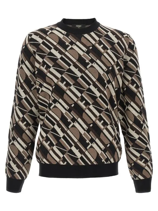 Fendi Jacquard Geometric Pattern Crewneck Sweater