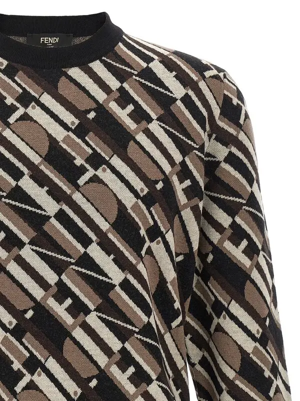 Fendi Jacquard Geometric Pattern Crewneck Sweater
