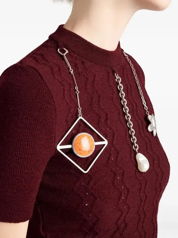 Prada Wool Sweater With Hammered Shoulders And Metal Charms