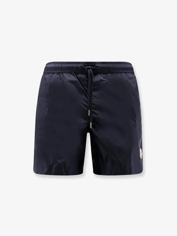 Moncler Nylon Swim Trunks With Logo Patch And Zip Pocket - Multicolor