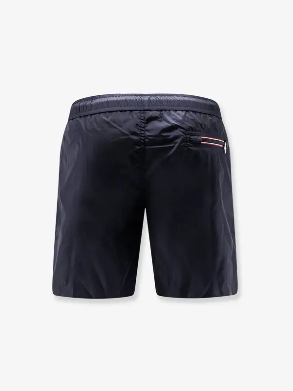 Moncler Nylon Swim Trunks With Logo Patch And Zip Pocket - Multicolor