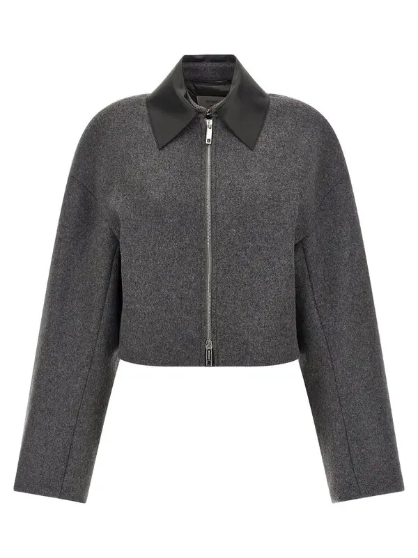 Sportmax Vacuo Cropped Wool Jacket With Leather Effect Collar - Gray