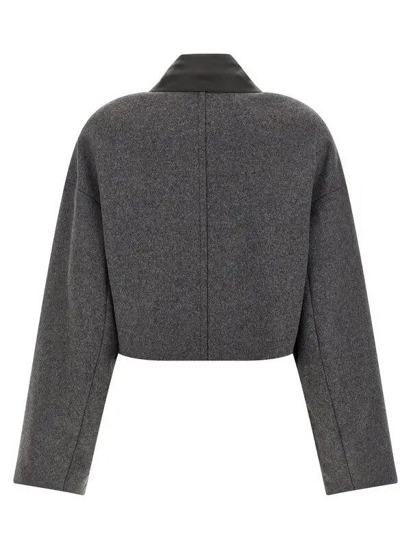 Sportmax Vacuo Cropped Wool Jacket With Leather Effect Collar - Gray