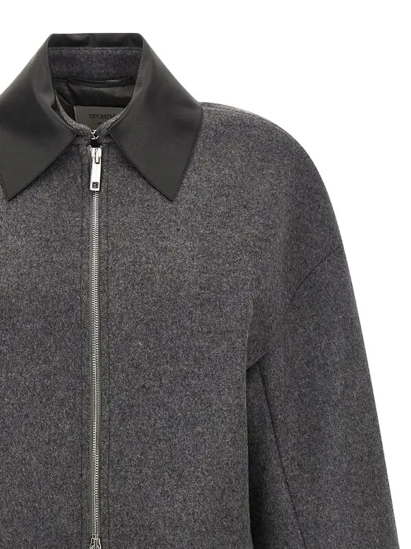 Sportmax Vacuo Cropped Wool Jacket With Leather Effect Collar - Gray