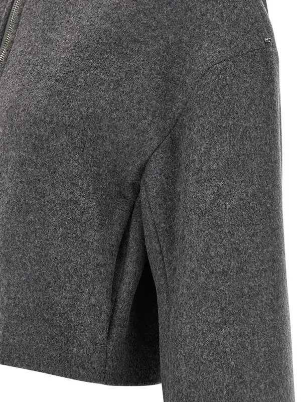 Sportmax Vacuo Cropped Wool Jacket With Leather Effect Collar - Gray