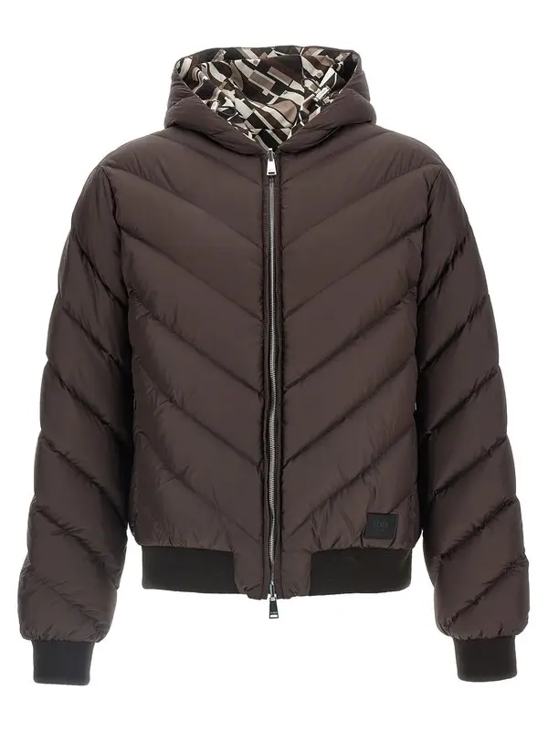 Fendi Reversible Hooded Down Jacket With " Tape" Print - Multicolor