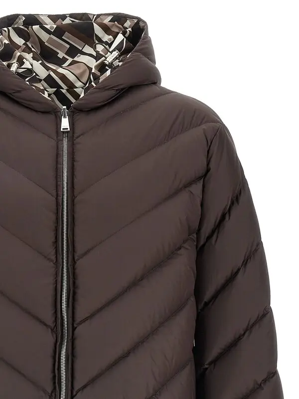 Fendi Reversible Hooded Down Jacket With " Tape" Print - Multicolor