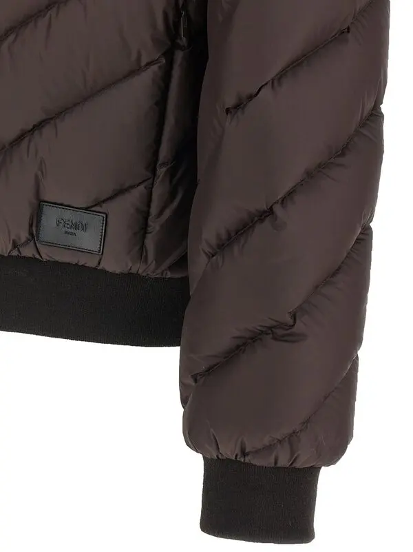 Fendi Reversible Hooded Down Jacket With " Tape" Print - Multicolor