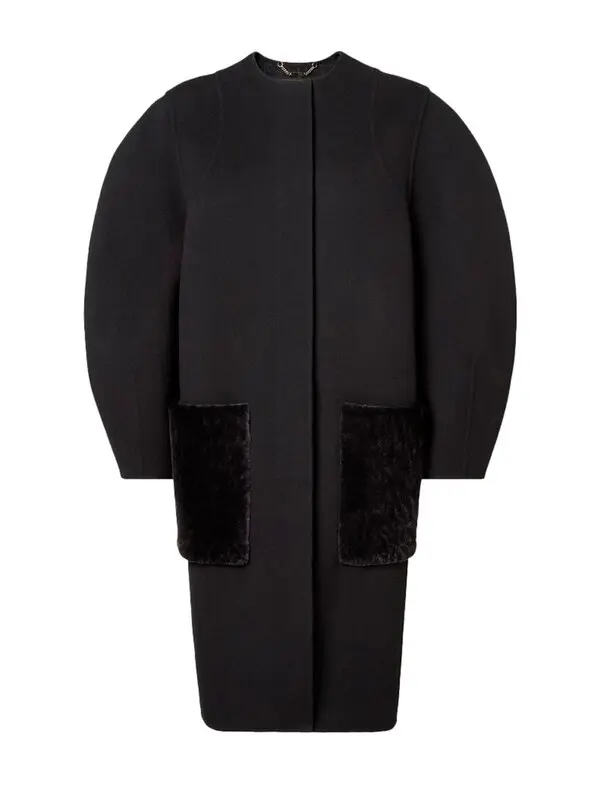 Fendi Double Wool Overcoat With Sheepskin Pockets