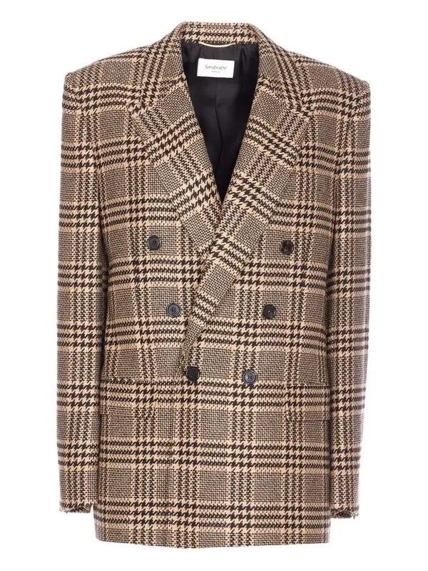 Saint Laurent Double-breasted Peak Lapel Blazer With Checked Pattern - Multicolor