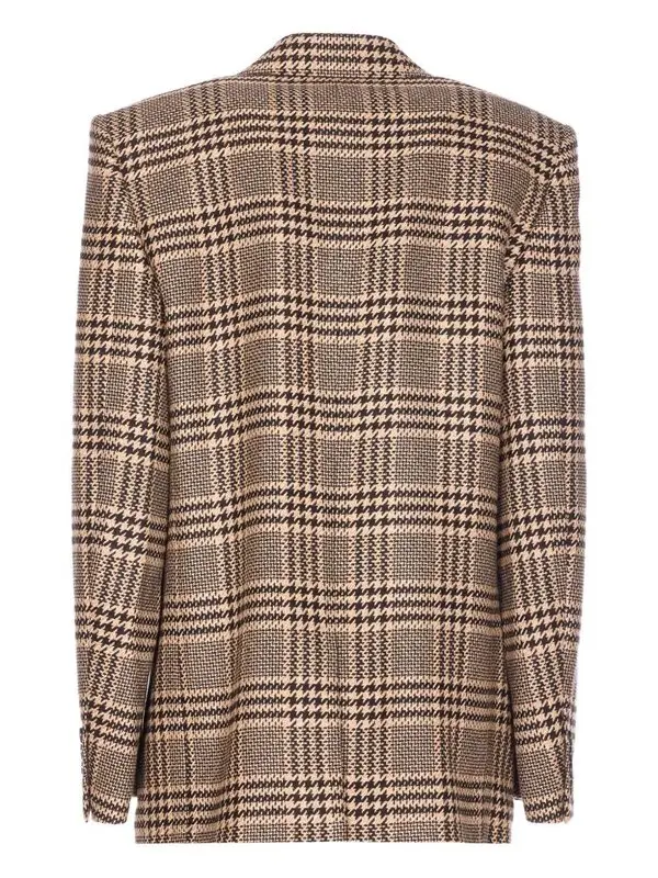 Saint Laurent Double-breasted Peak Lapel Blazer With Checked Pattern - Multicolor
