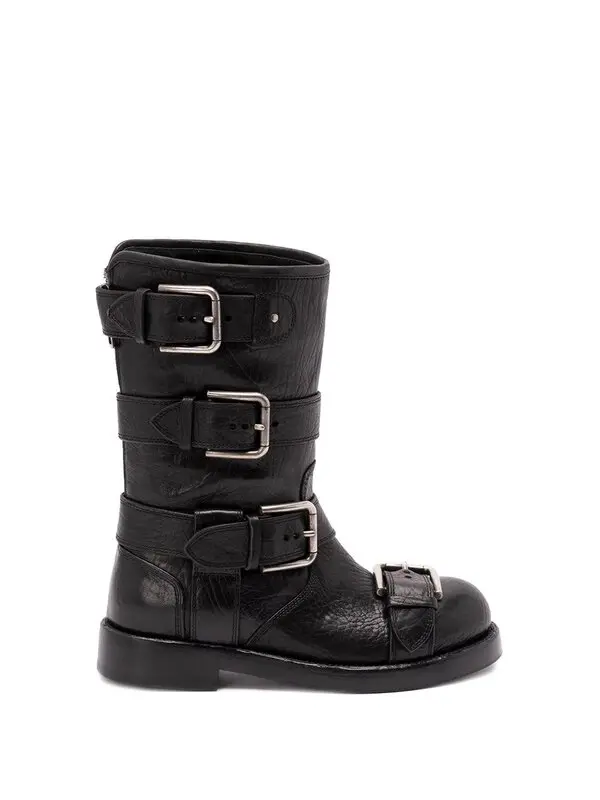 Dolce & Gabbana Black Leather Buckled Ankle Boots