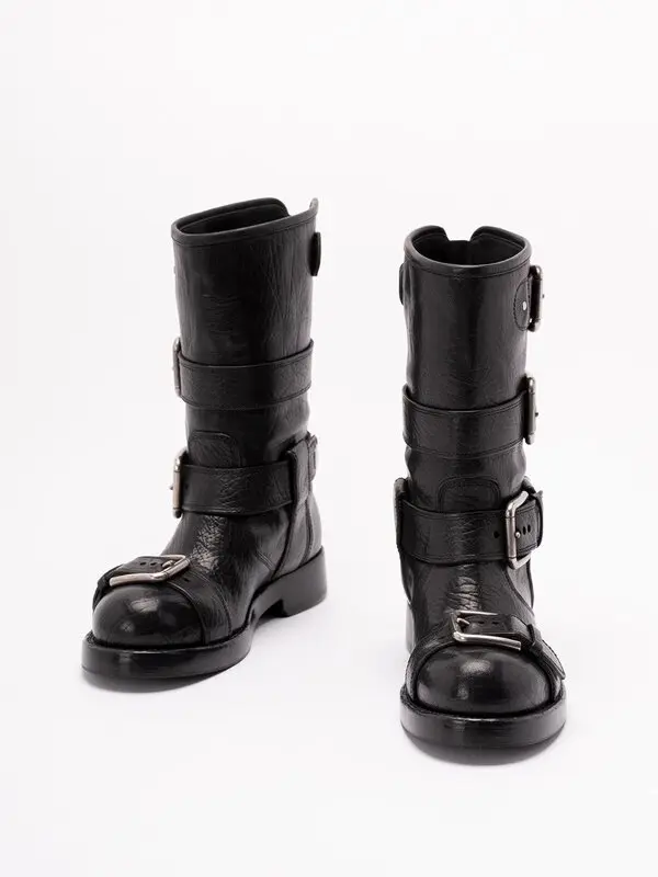 Dolce & Gabbana Black Leather Buckled Ankle Boots