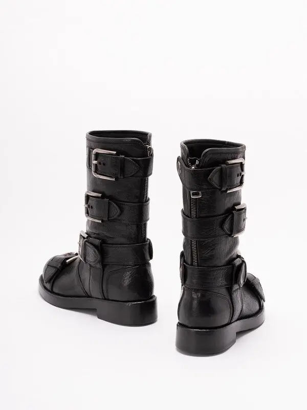 Dolce & Gabbana Black Leather Buckled Ankle Boots