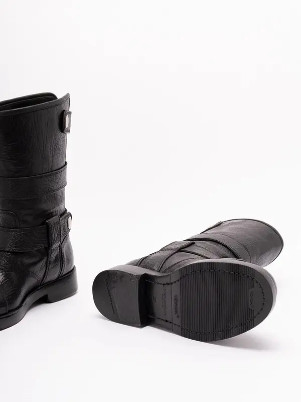 Dolce & Gabbana Black Leather Buckled Ankle Boots