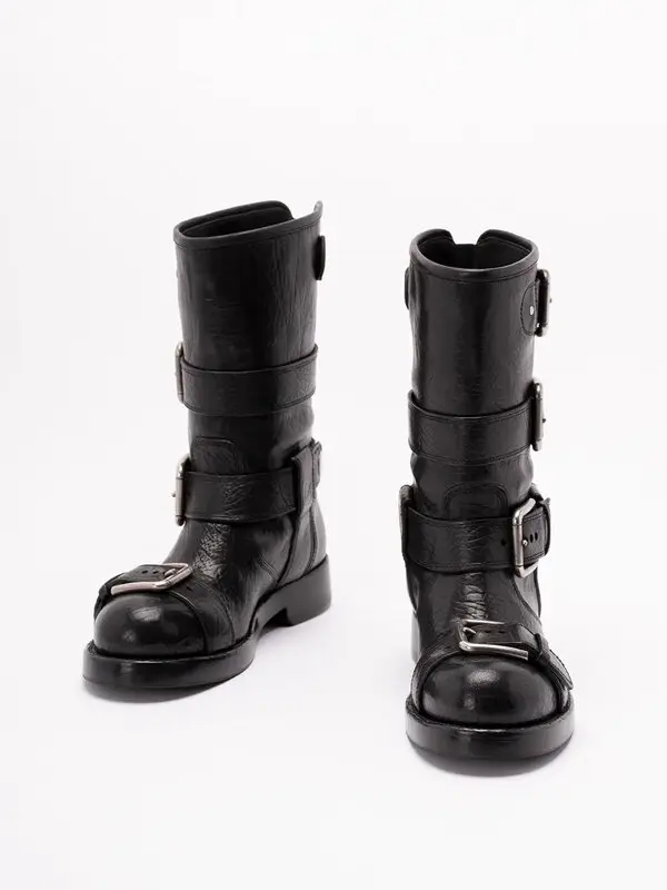 Dolce & Gabbana Black Leather Buckled Ankle Boots - Multicolor