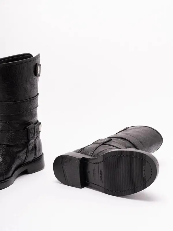 Dolce & Gabbana Black Leather Buckled Ankle Boots - Multicolor