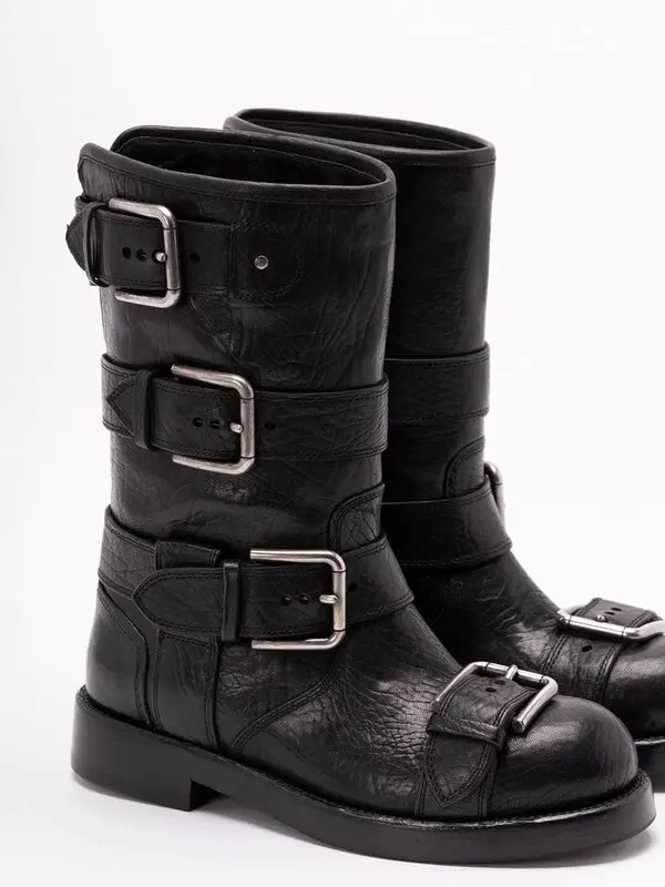 Dolce & Gabbana Black Leather Buckled Ankle Boots - Multicolor