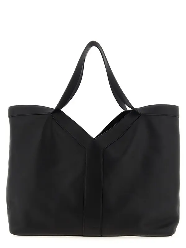 Saint Laurent Large Y Shopping Bag In Hammered Leather - Black