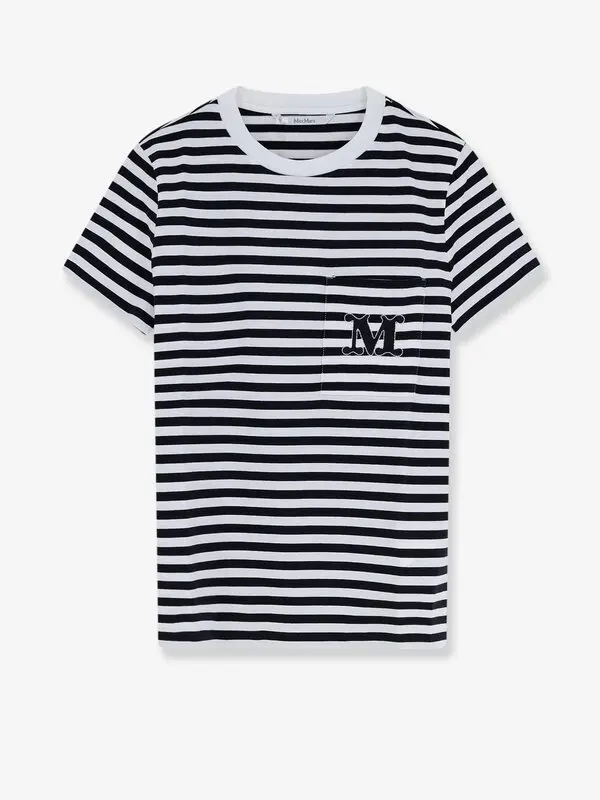Max Mara Cotton T-shirt With Embroidered Logo Pocket - Multicolor