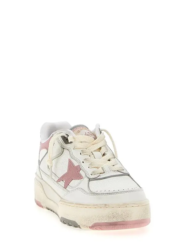 GOLDEN GOOSE Forty2" Distressed Leather Sneakers With Star Detail - Pink