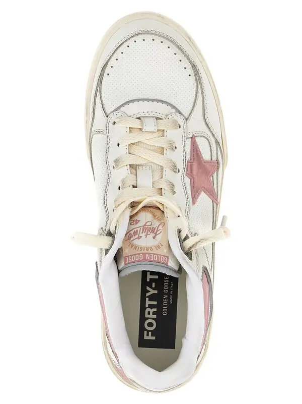 GOLDEN GOOSE Forty2" Distressed Leather Sneakers With Star Detail - Pink