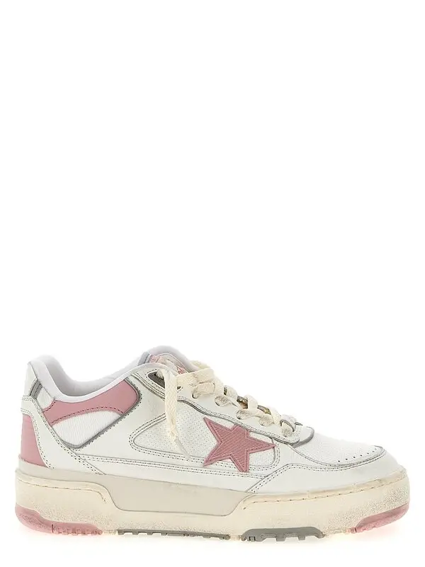 GOLDEN GOOSE Forty2" Distressed Leather Sneakers With Star Detail - Pink