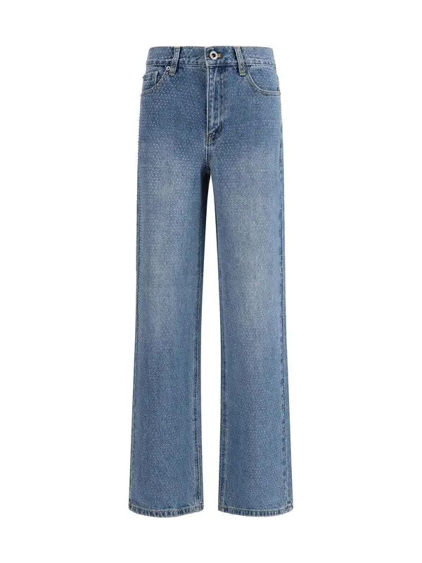 SELF-PORTRAIT Straight-leg Jeans With All-over Rhinestones - Blue