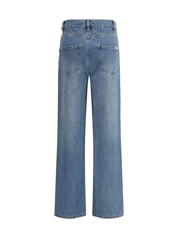 SELF-PORTRAIT Straight-leg Jeans With All-over Rhinestones - Blue