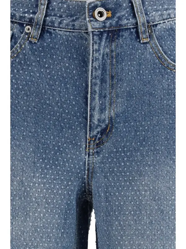 SELF-PORTRAIT Straight-leg Jeans With All-over Rhinestones - Blue