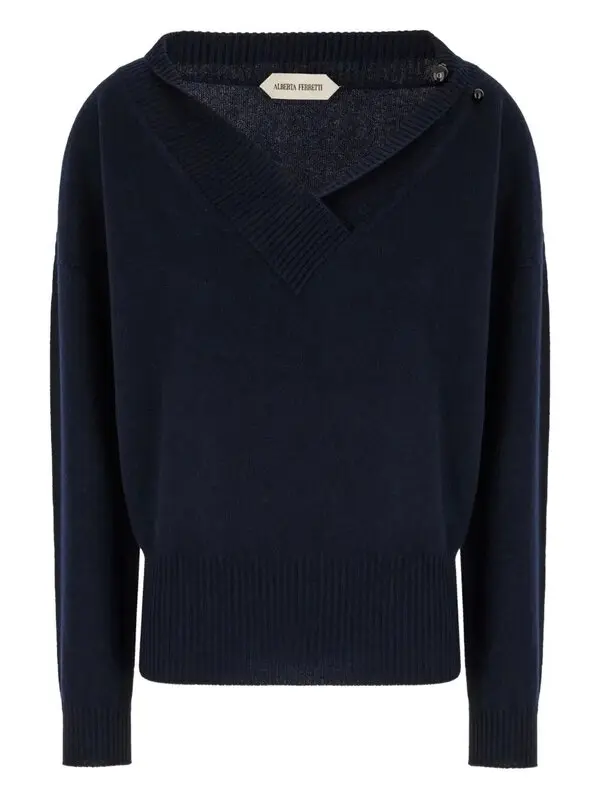 Alberta Ferretti Long Sleeve V-neck Cashmere Sweater